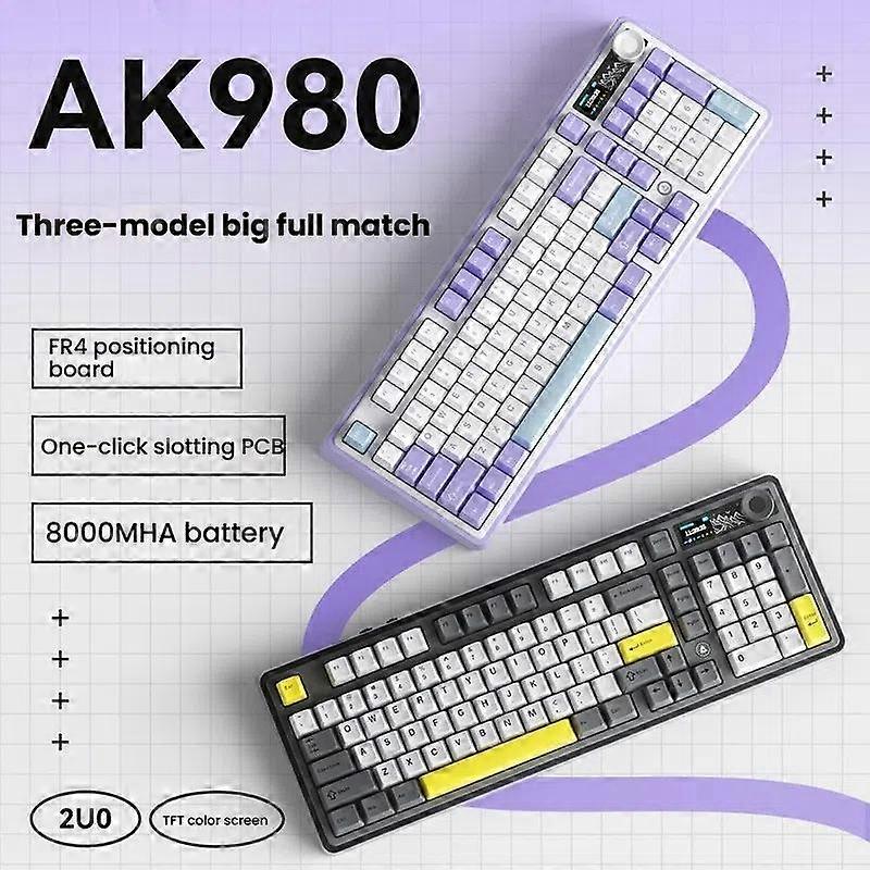 Ajazz AK980 2.4G/BT/Wired Tri-mode Mechanical Keyboard With Screen 98 Keys RGB Wireless Gaming ...