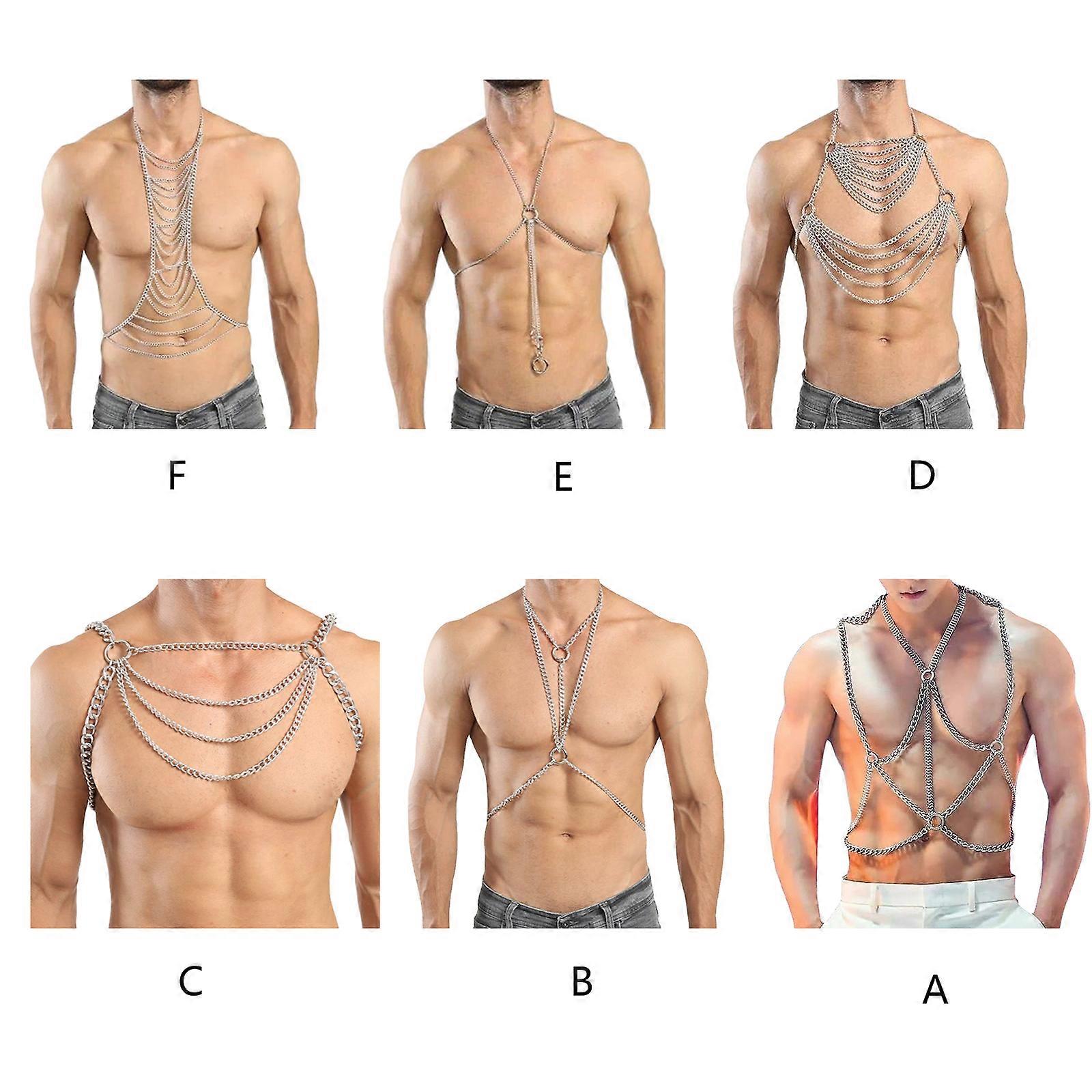 Men Body Chest Chain Sexy Body Chain Harness, Multilayered Body Chain Adjustable Chest Chain Men ...