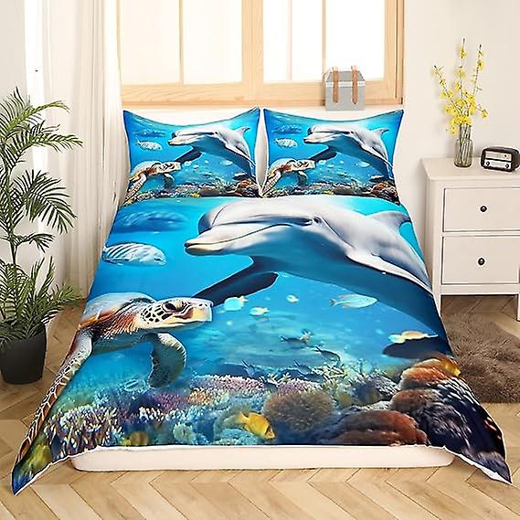 Dolphin Duvet Cover Queen Sea Turtle Bedding Sets Underwater World Fish ...