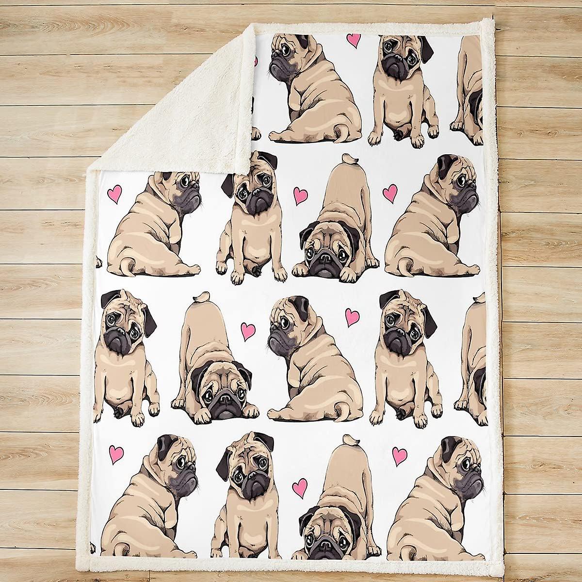 Söt mops hund kasta filt tecknad djur sherpa filt för barn barn kawaii ...