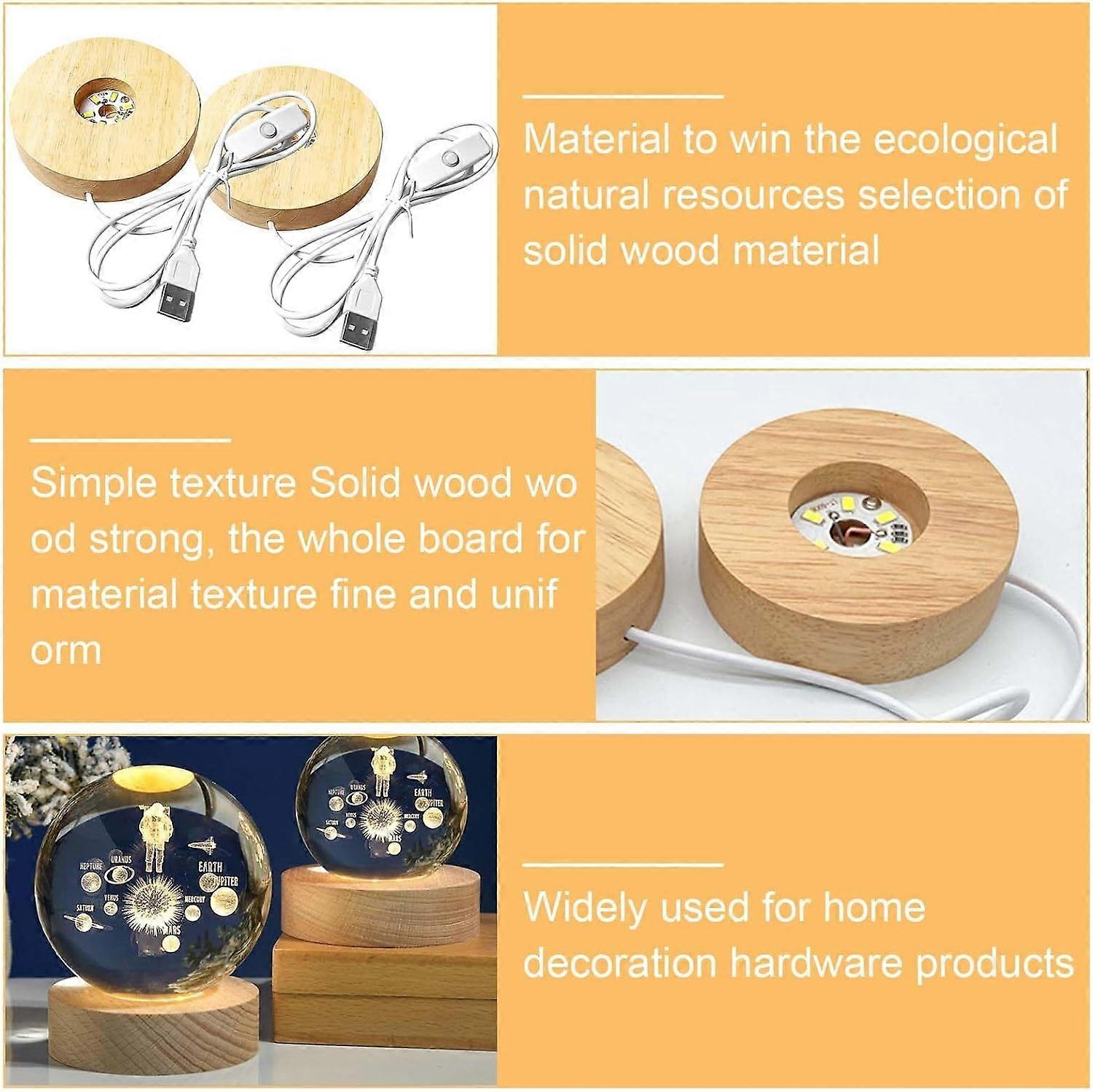 2 Pack Wooden LED Light Base - DIY LED Display Base - Wooden Plate for ...