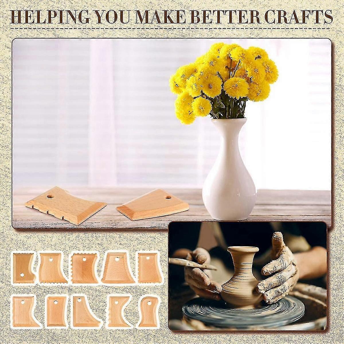 12 Pieces Pottery Trimming Tools Pottery Clay Foot Shaper Tools Texture Wooden Profile Rib ...