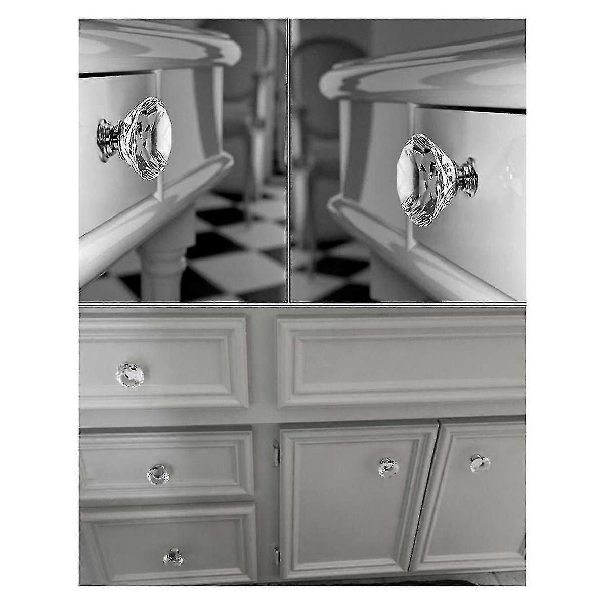 12 Pcs 30mm Glass Dresser Knobs Diamond Drawer Knobs Pulls Handles ...