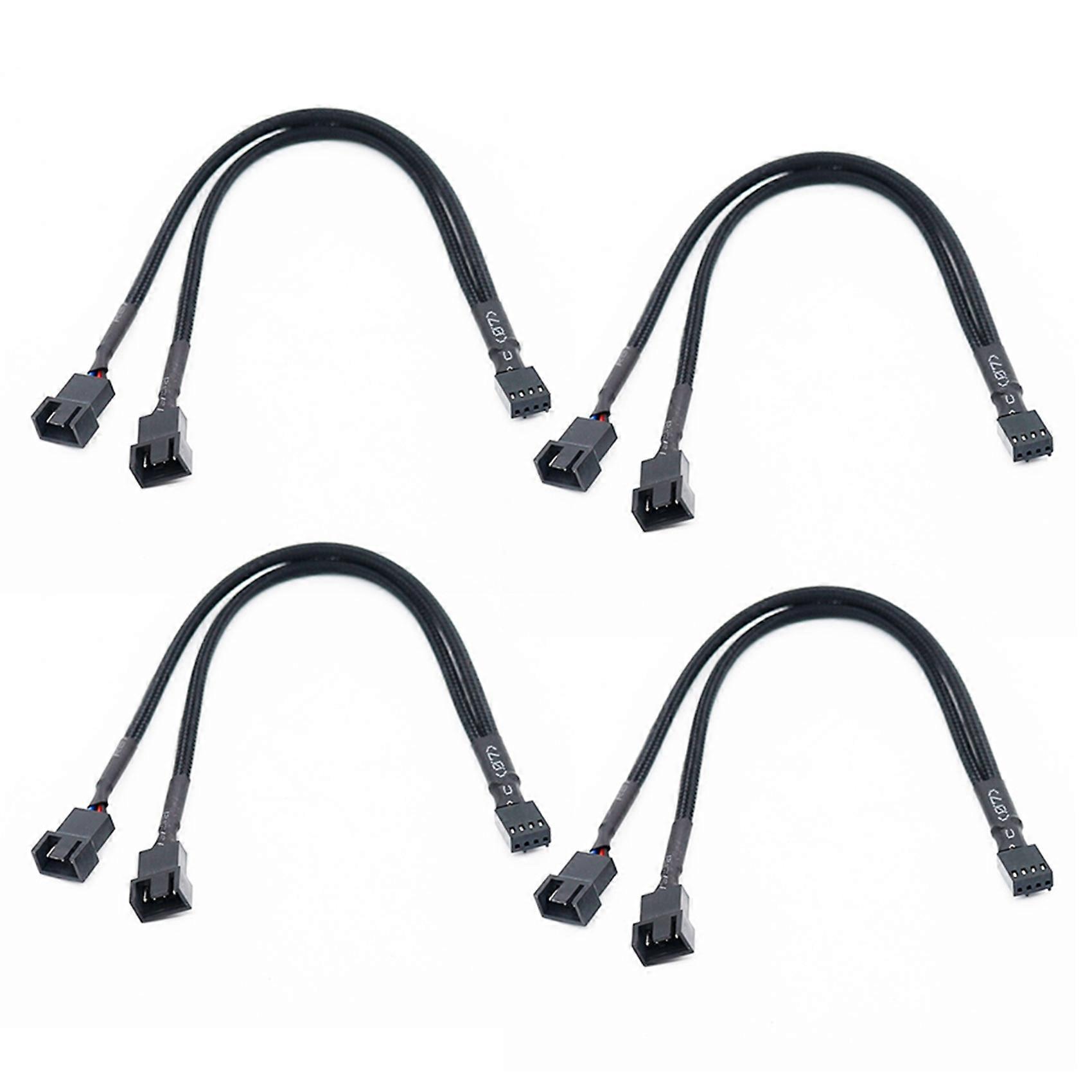 4X 1 to 2 Way Braided Cable Y Splitter 3/4 Pin PWM Male Connector Fan ...