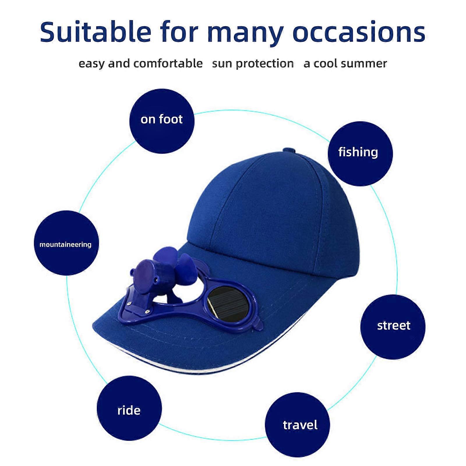 Sport Hats Solar Fan Cap - Red, Solar Powered Mini Fan, Sun Protection ...