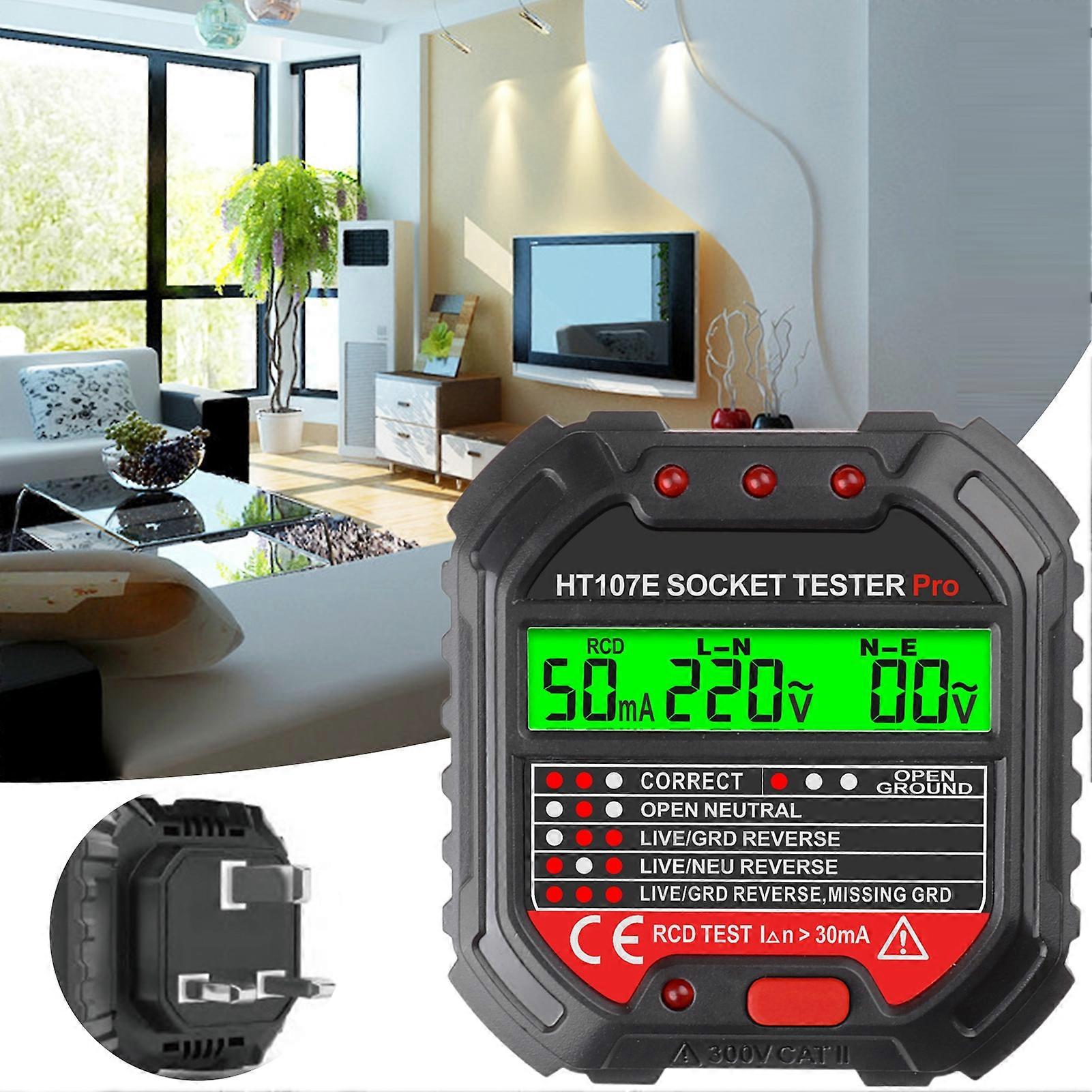 HT107E Socket Tester LCD Display Multi-function LED Plug Play Compact ...
