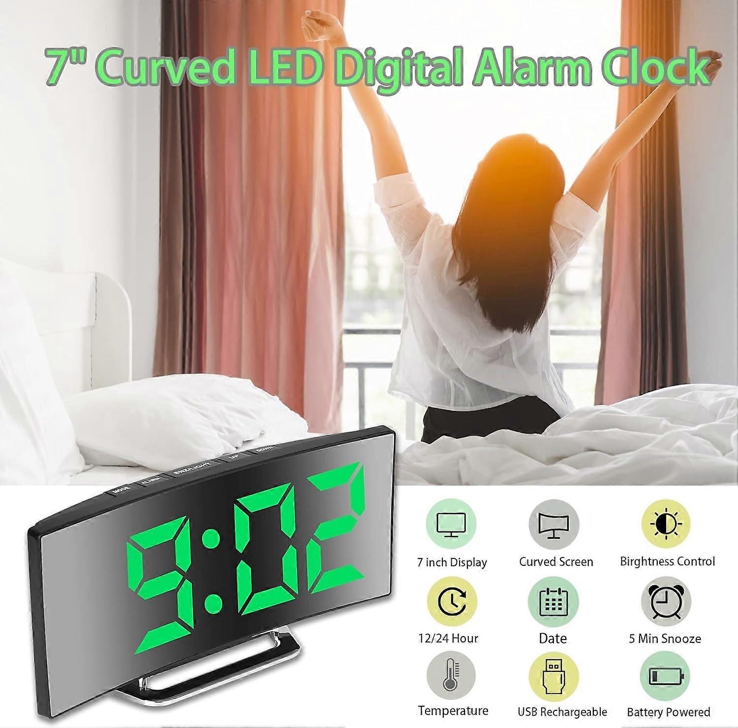 Digital Alarm Clock for Bedrooms, Bedside Clock with Modern Curved ...