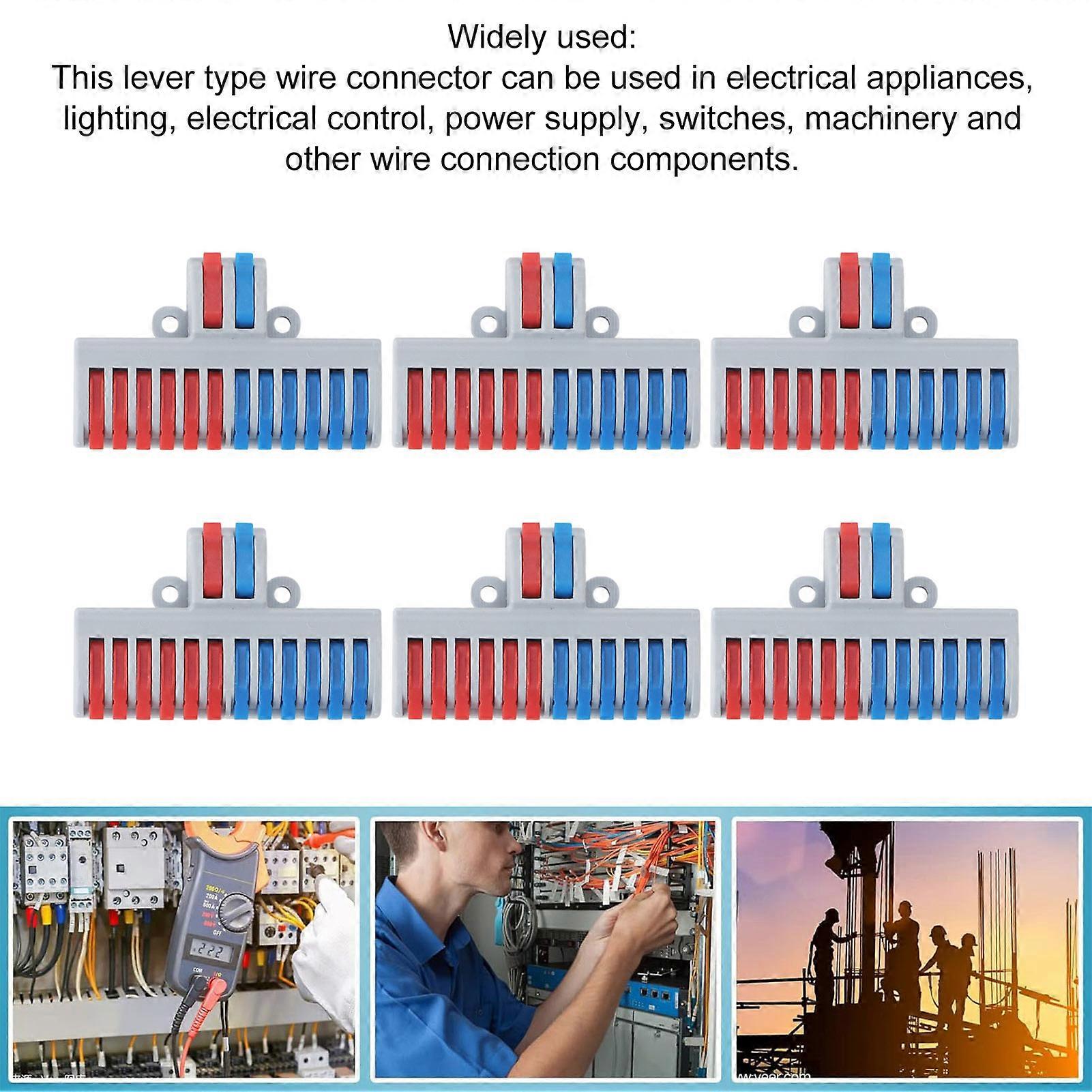 6Pcs DIN Rail Terminal Blocks 2 in 12 Out Wiring Splicing Connector for ...