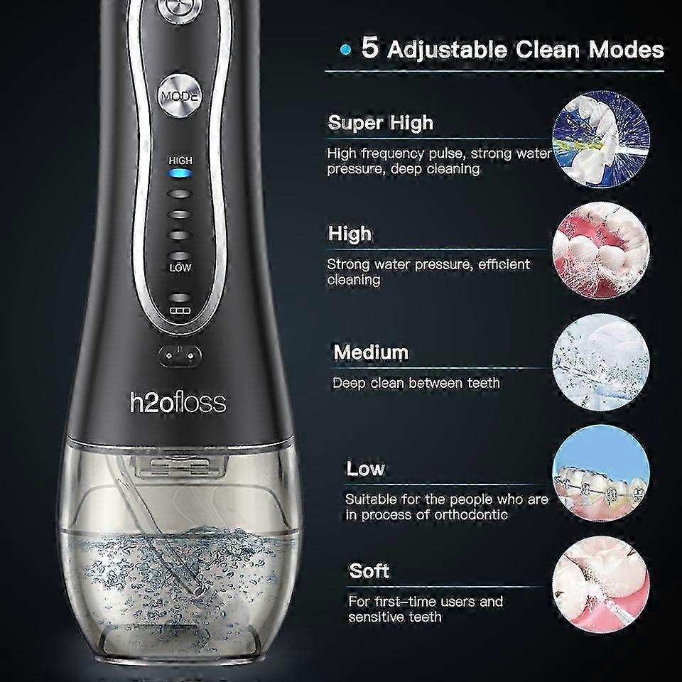 H2ofloss HF-6 Cordless & Portable Water Flosser with 5 Nozzle Tips ...