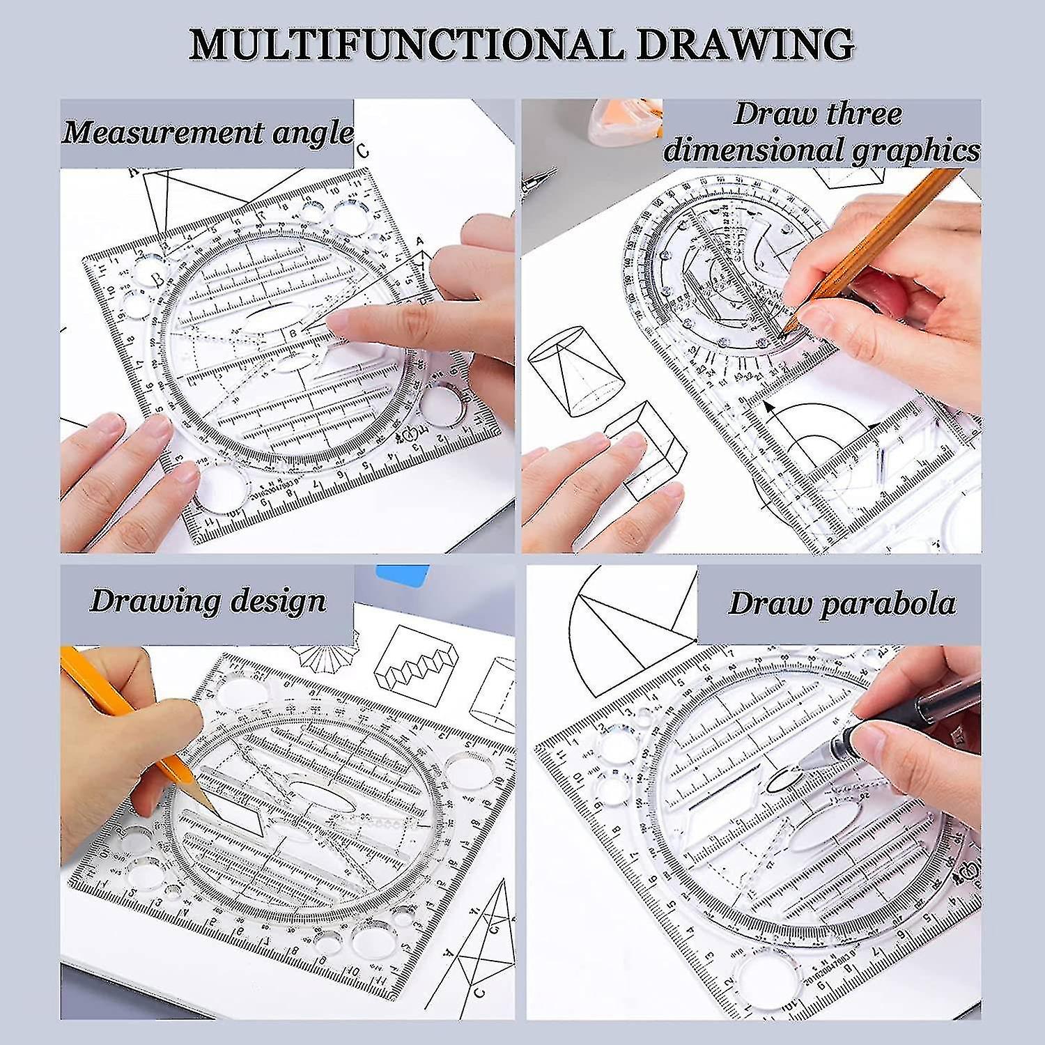 4 Pcs Multifunctional Geometric Ruler Drawing Tools Plastic Ruler Set ...