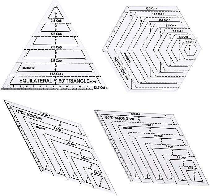 4 Pieces Transparent Sewing Ruler, DIY Sewing Ruler, Quilting Templates ...