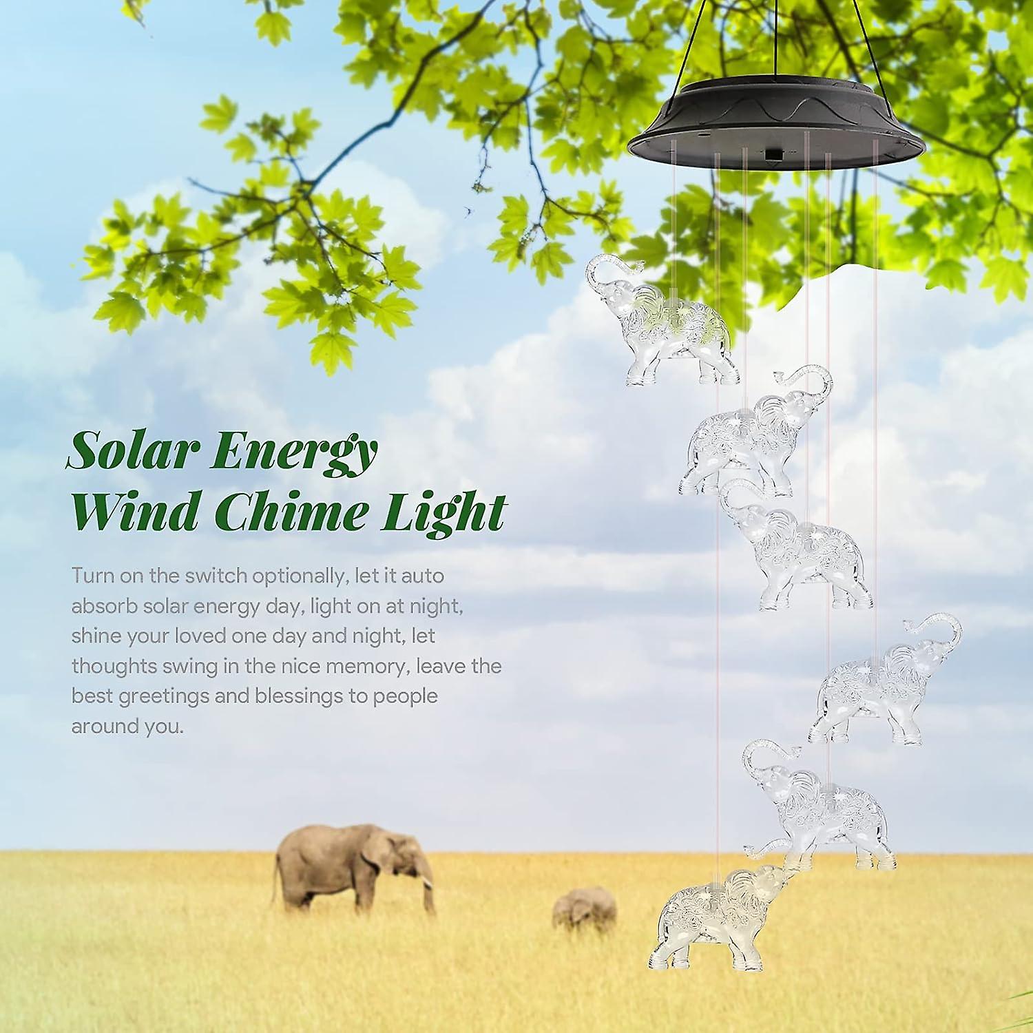 Wind Chimes Outdoor, Elephant Solar Light Wind Chimes for Outside ...