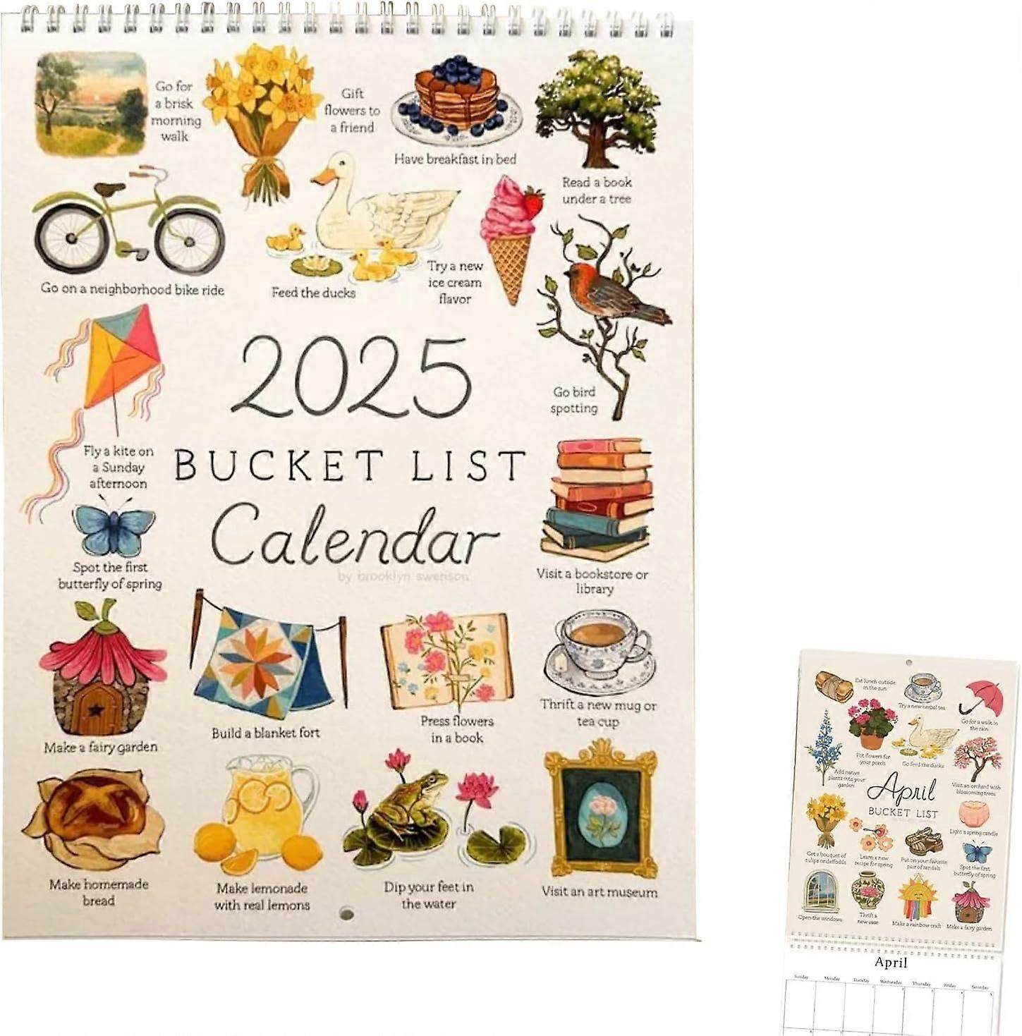 2025 Bucket List Calendar, 12 Months Wall Calendar, 2025 Wall Calendar ...