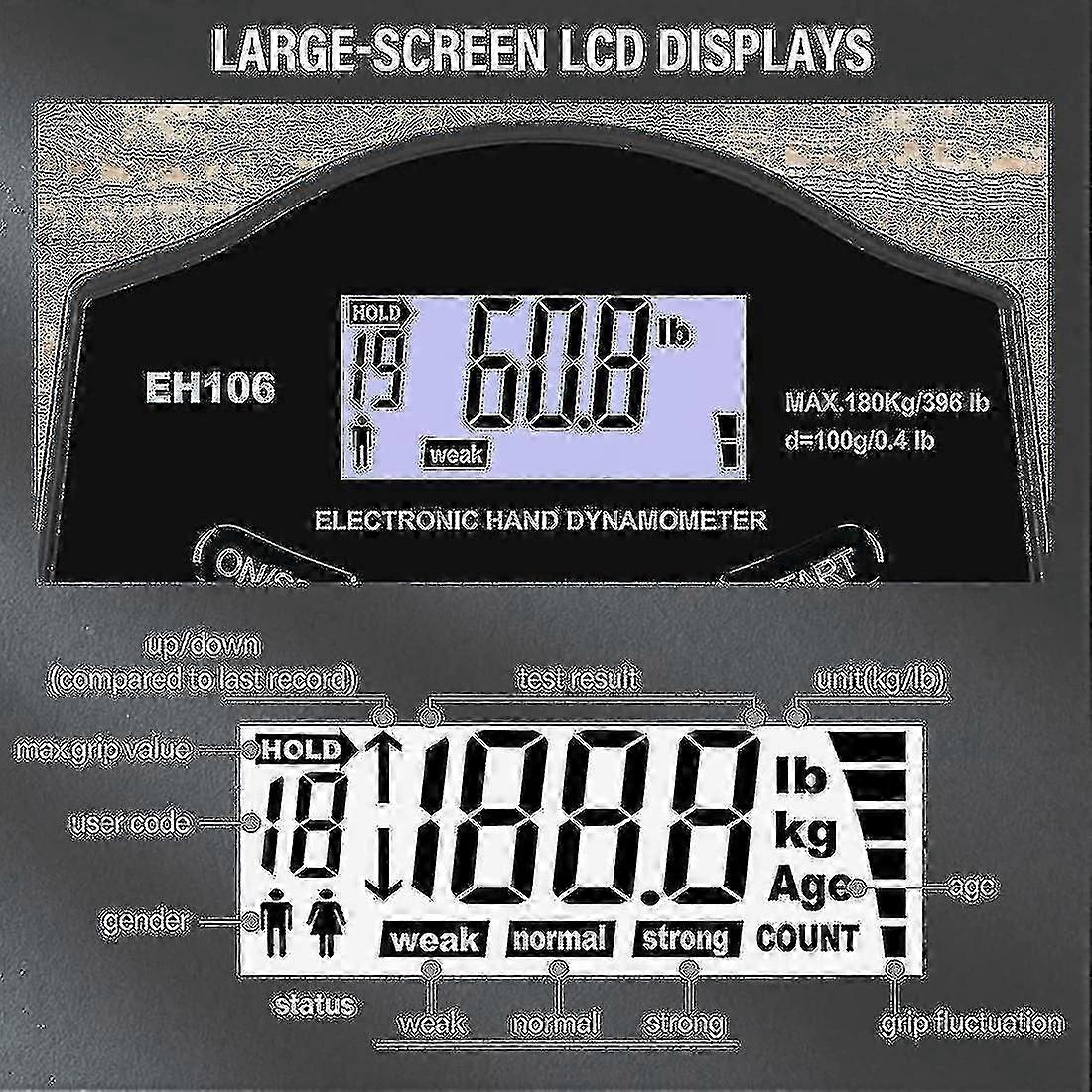 Grip Strength Tester, 396lbs/180kg Digital Hand Dynamometer Grip ...