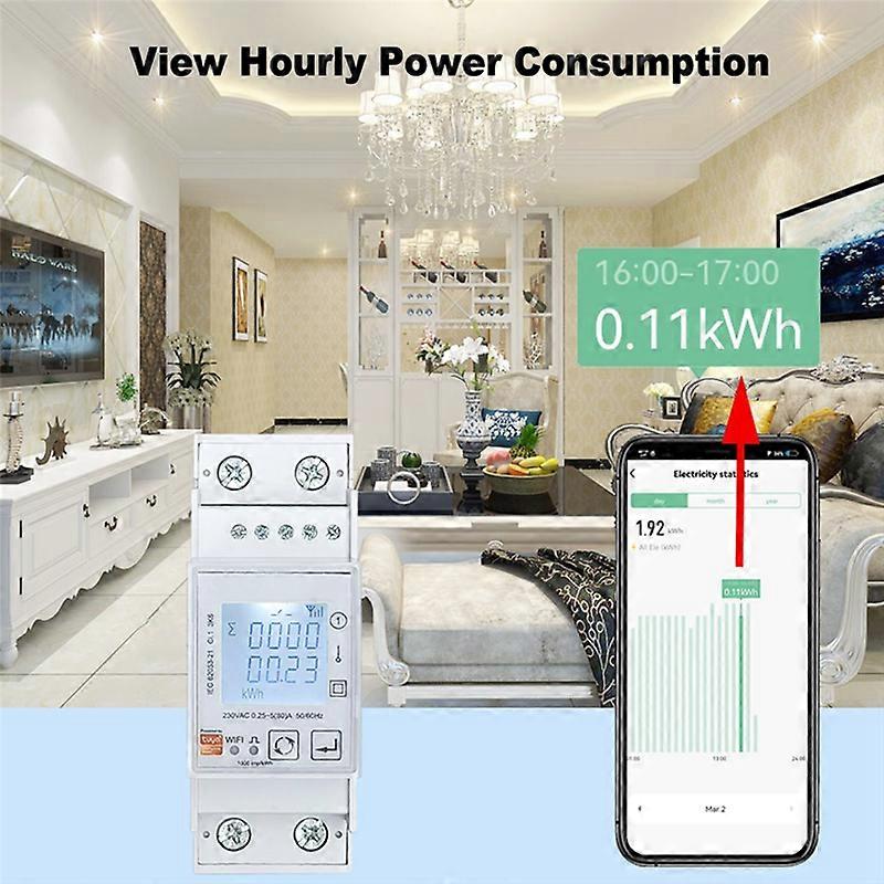 Tuya WiFi Bidirectional Energy Meter Single Phase 80A KWh Power Monitor ...