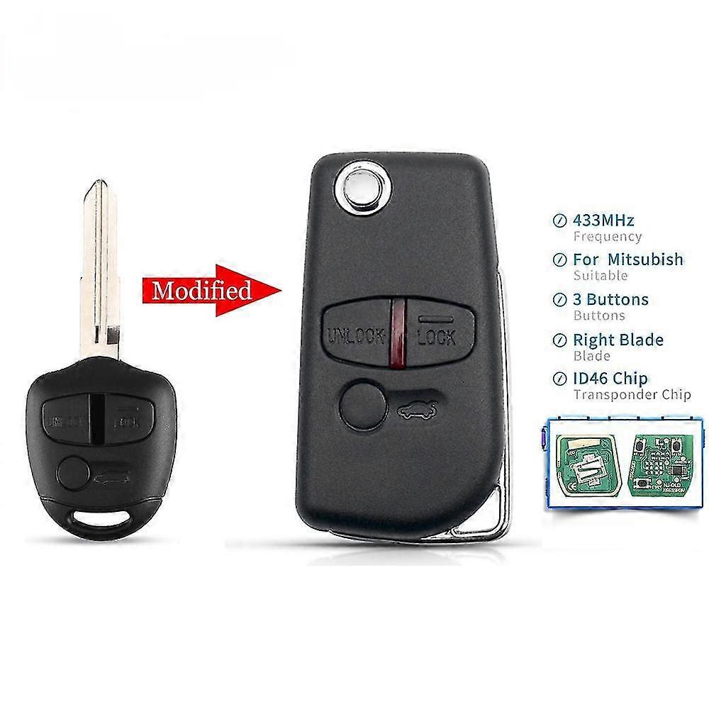 2 Buttons Remote Control Key Fob 433mhz With Id46 Chip For Mitsubishi ...
