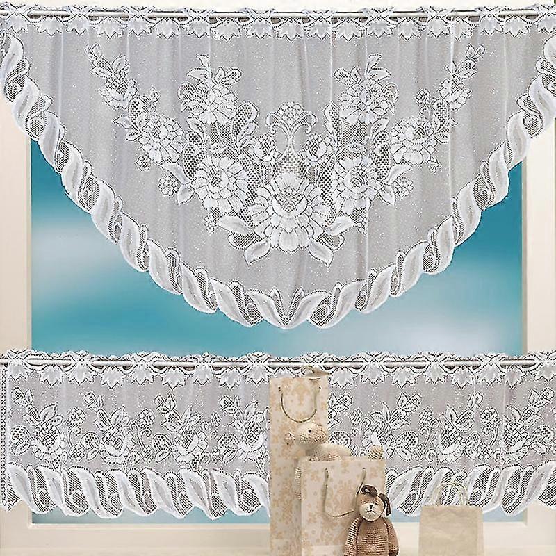 2pcs/set Lace Curtain Translucent Lace Design Vintage Style 2 Tier Cafe ...