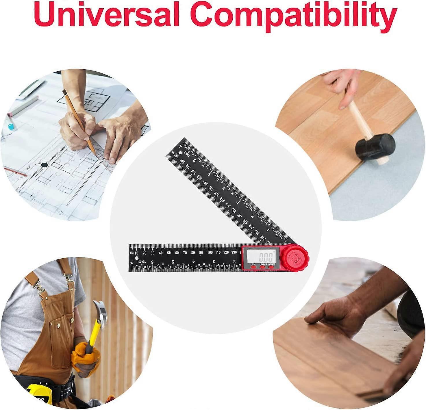 360 Degree Dual Scale Digital Angle Protractor, 200mm Angle Ruler with LCD Display and Lock ...