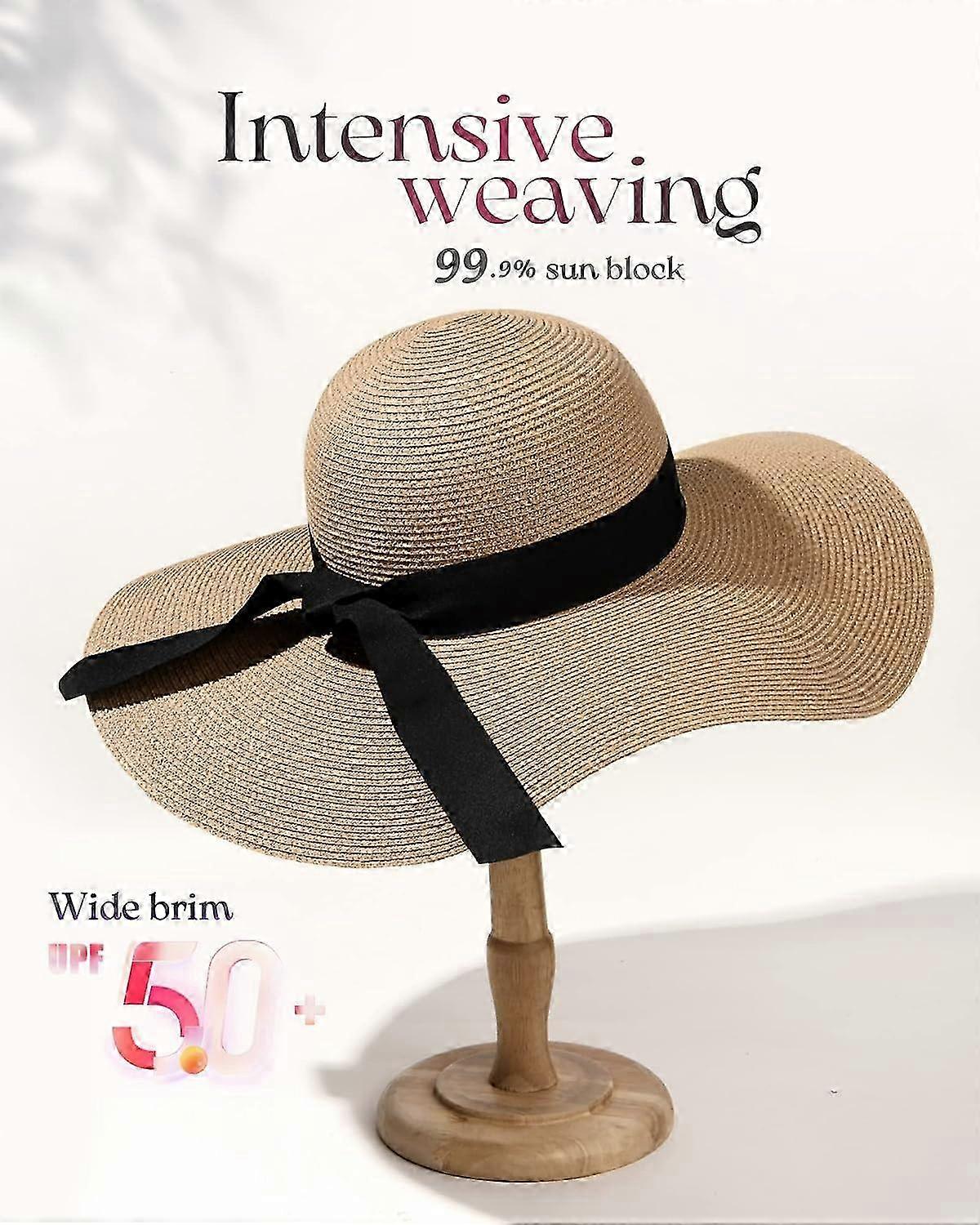 Women's Sun Straw Hat Wide Brim UPF 50 Summer Hat Foldable Roll Up ...