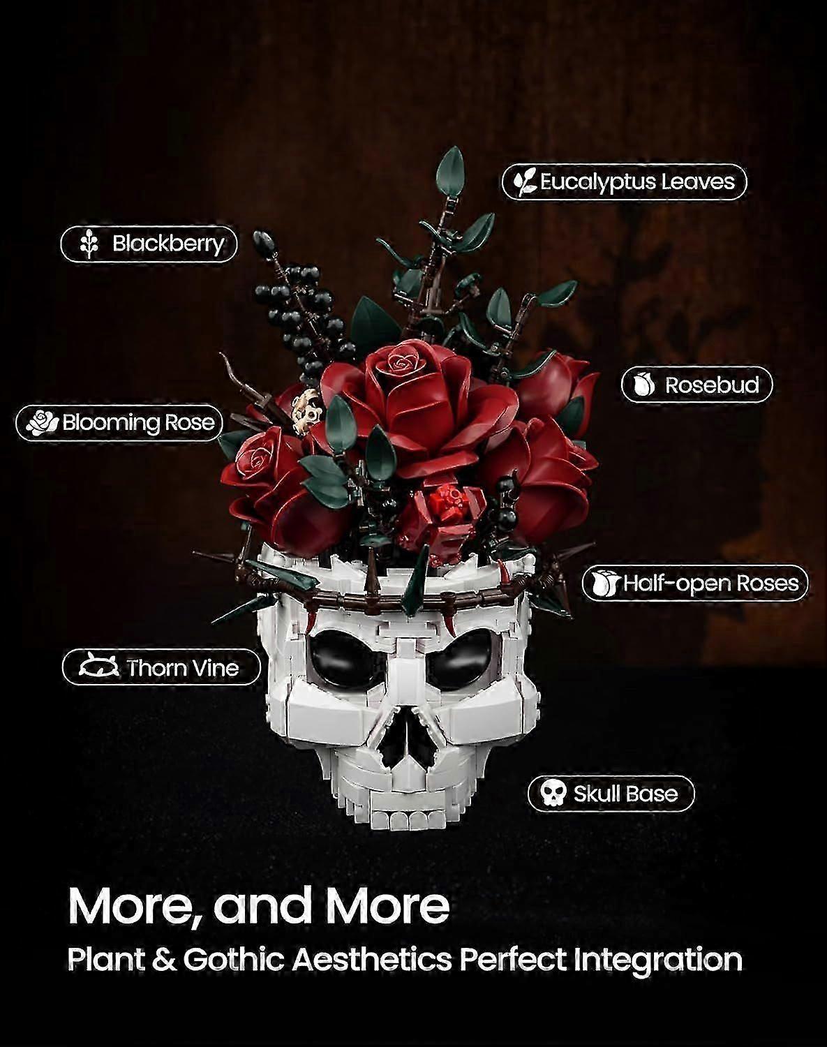 Skull Rose Bouquet Building Set for Adults - Halloween Gothic Horror ...