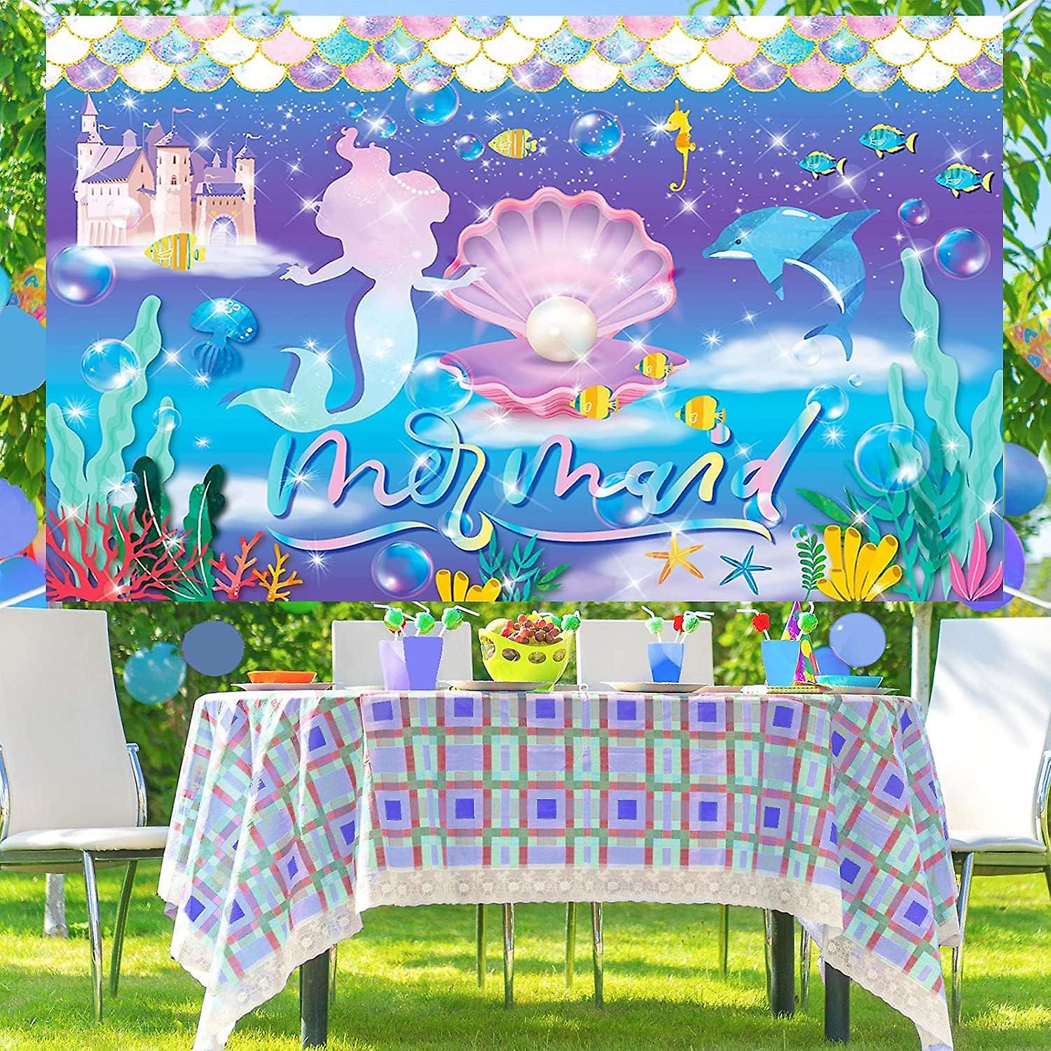 Under The Sea Mermaid Backdrop Purple Blue Mermaid Pearl Whale ...