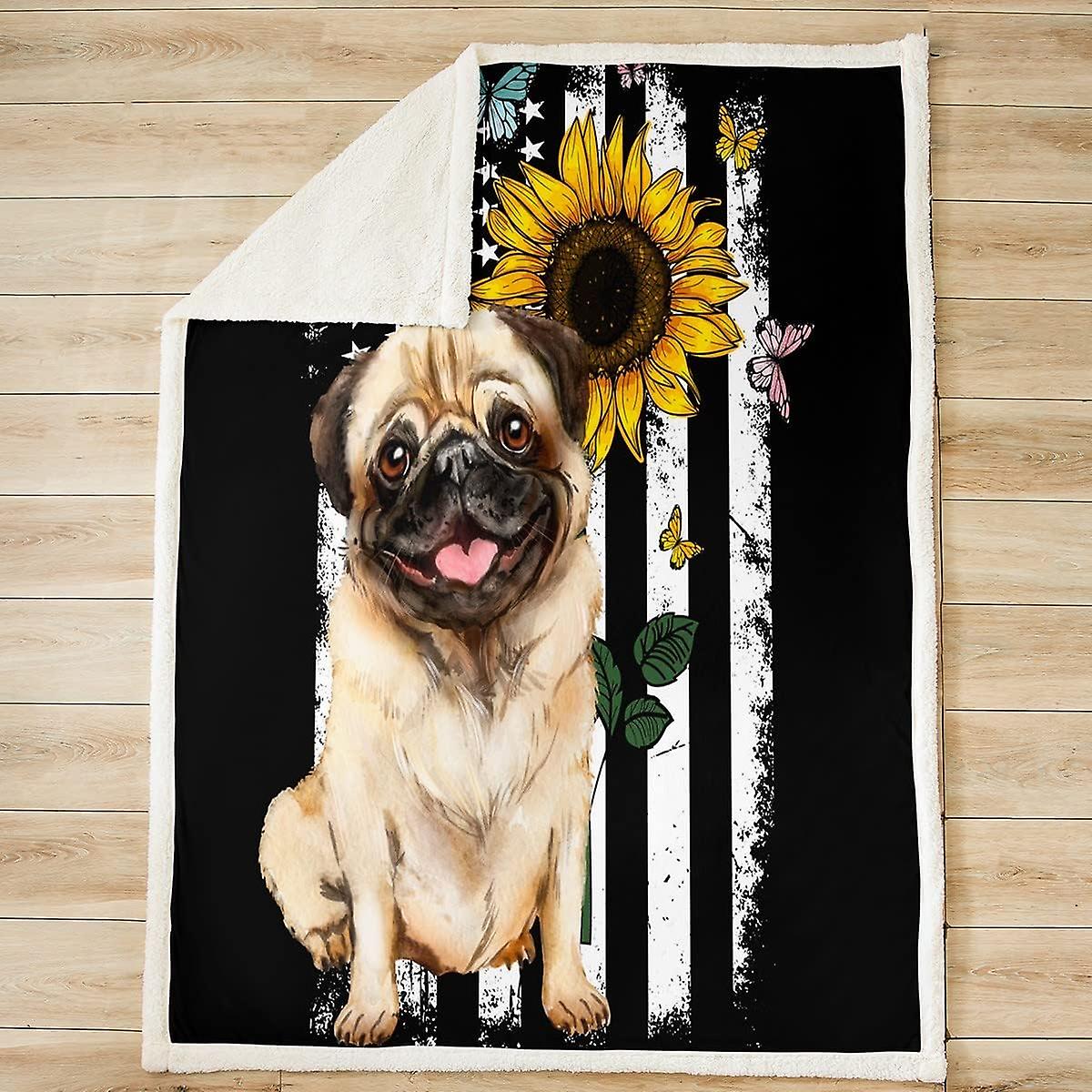 Söt mops hund sherpa filt hippie mops valp solros fjäril fleece kasta ...