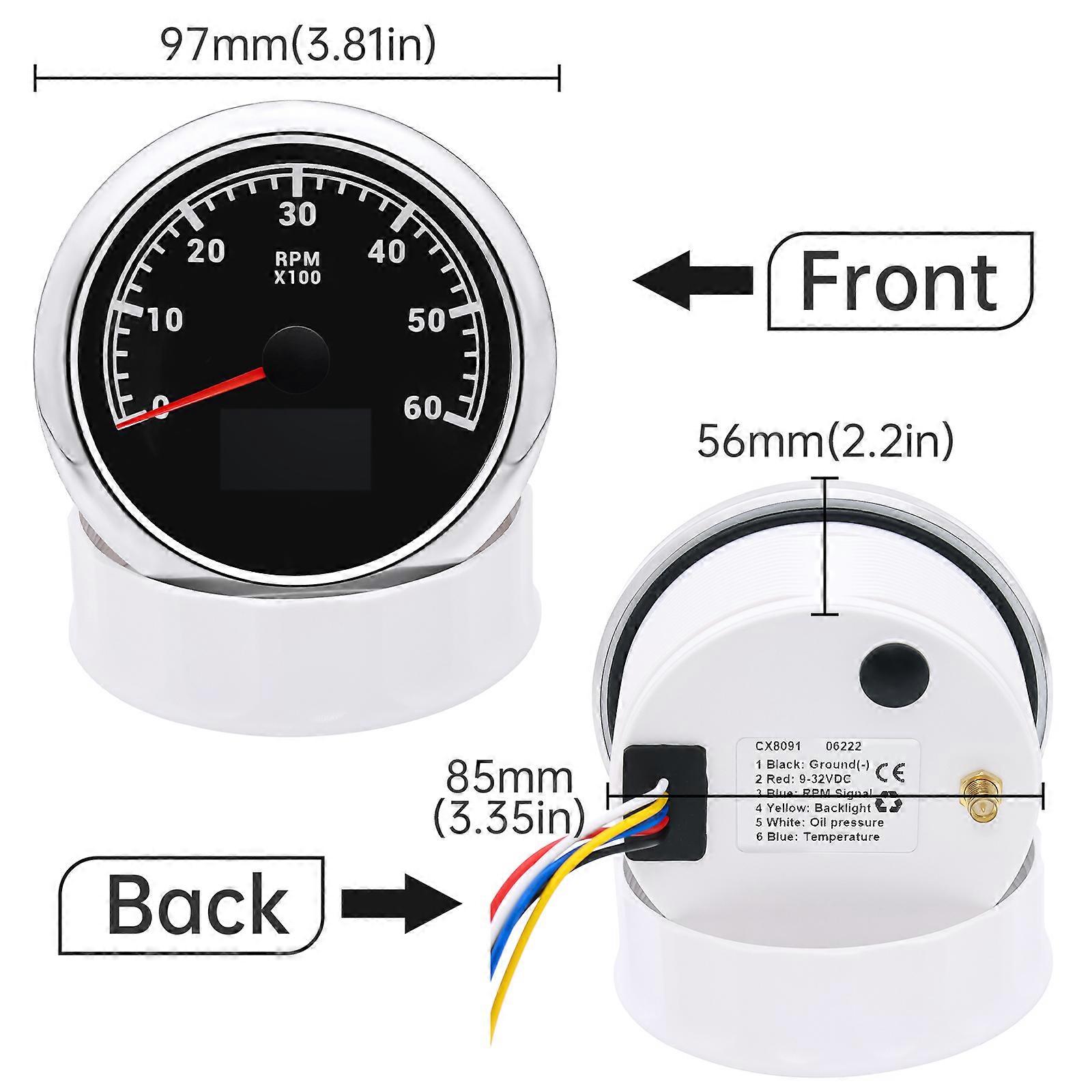 85MM RPM Tachometer Gauge 3 In 1 Multifunction Tacho Meter with Water ...