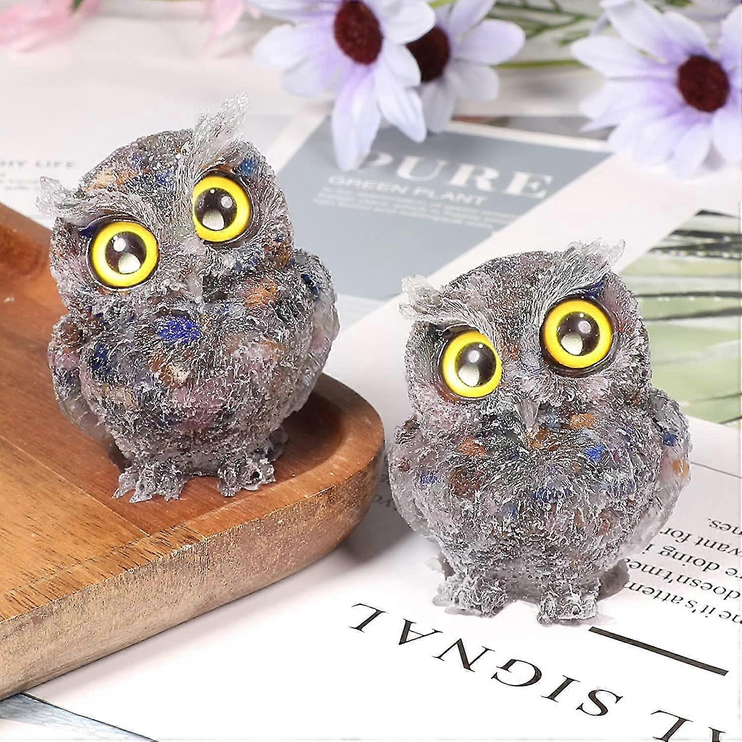 Mixed Crystal Stone Crystal Owl Statue Pocket Stone, Carved Orgone ...