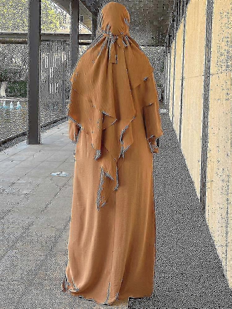 Ramadan Eid Muslim Woman Jilbab 2 Piece Abaya With Hijab Long Khimar ...