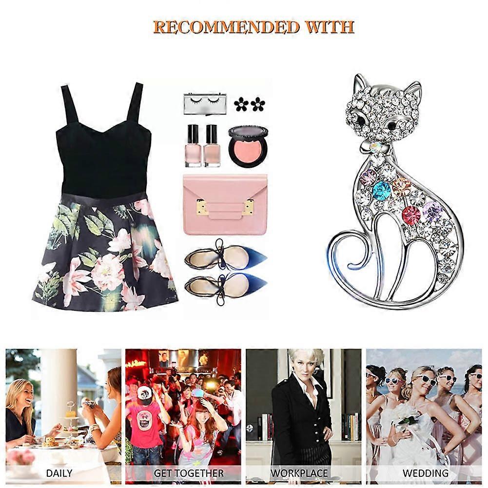 Women Brooches Cute Crystal Zircon Cat Lady Girls Dress Sweater Scarf ...