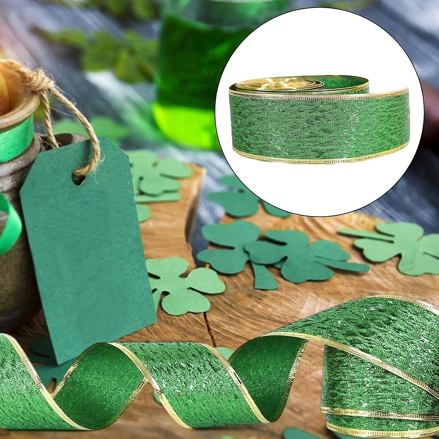 ST. Patrick's Day Ribbons Edge Wired 5cm Wide Green for Party Farmhouse ...
