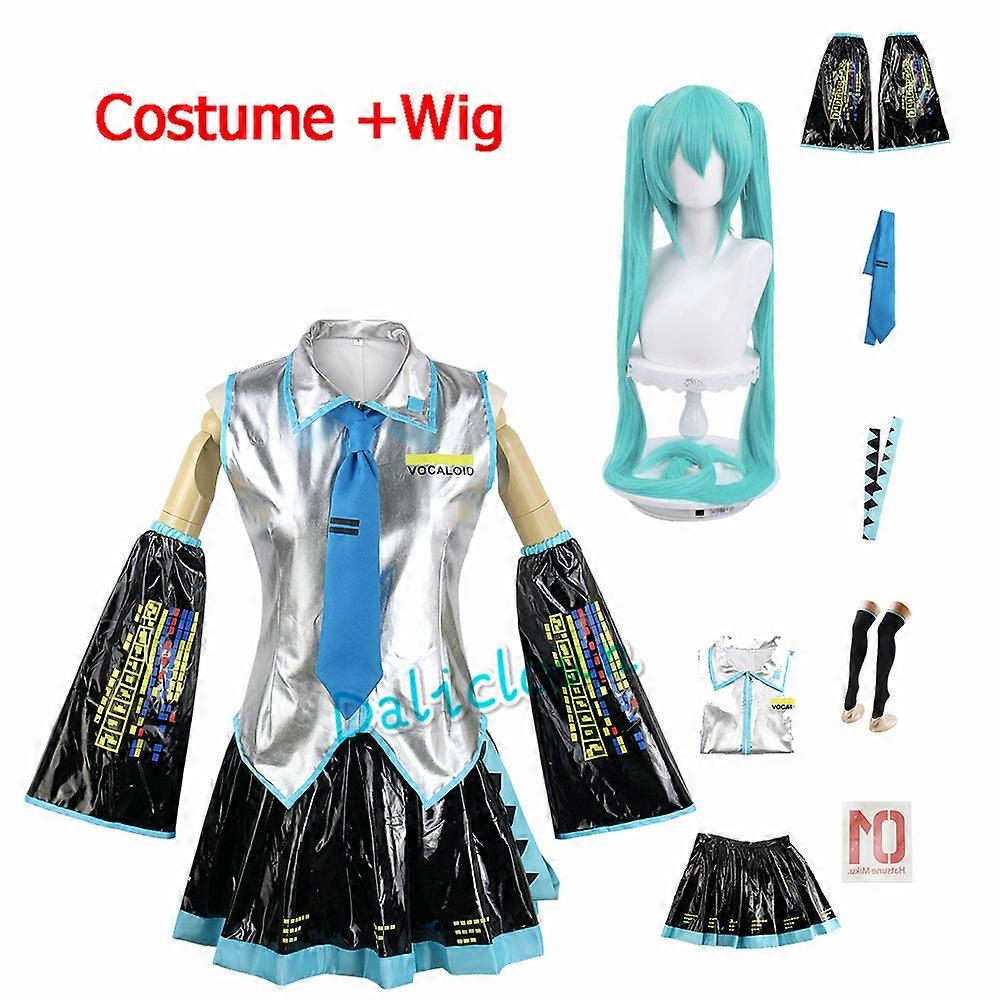 Anime Miku Cosplay Costume Wig Shoes Japan Leather Midi Dress Miku ...