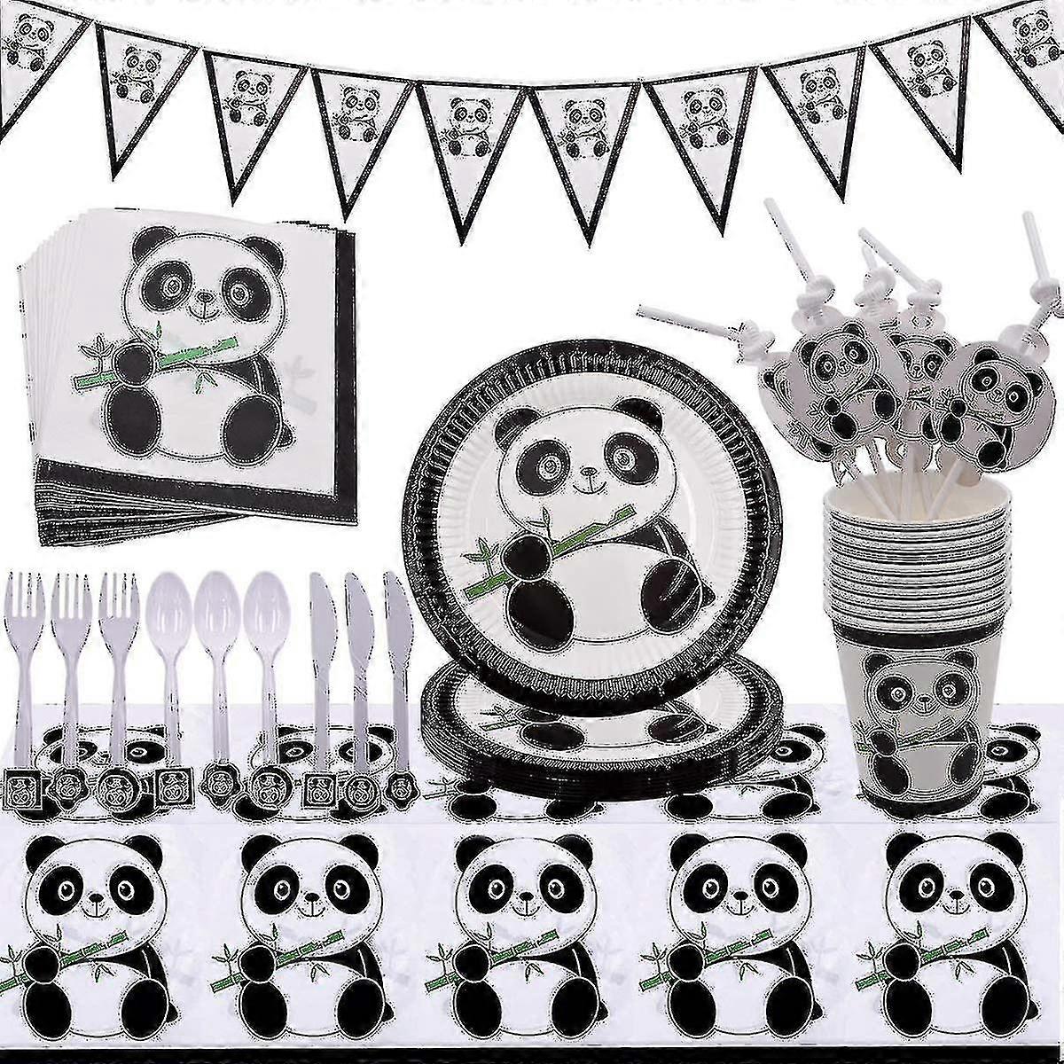 Panda Party Cutlery Cute Panda Cutlery Reusable Paper Cups 82 Pieces ...
