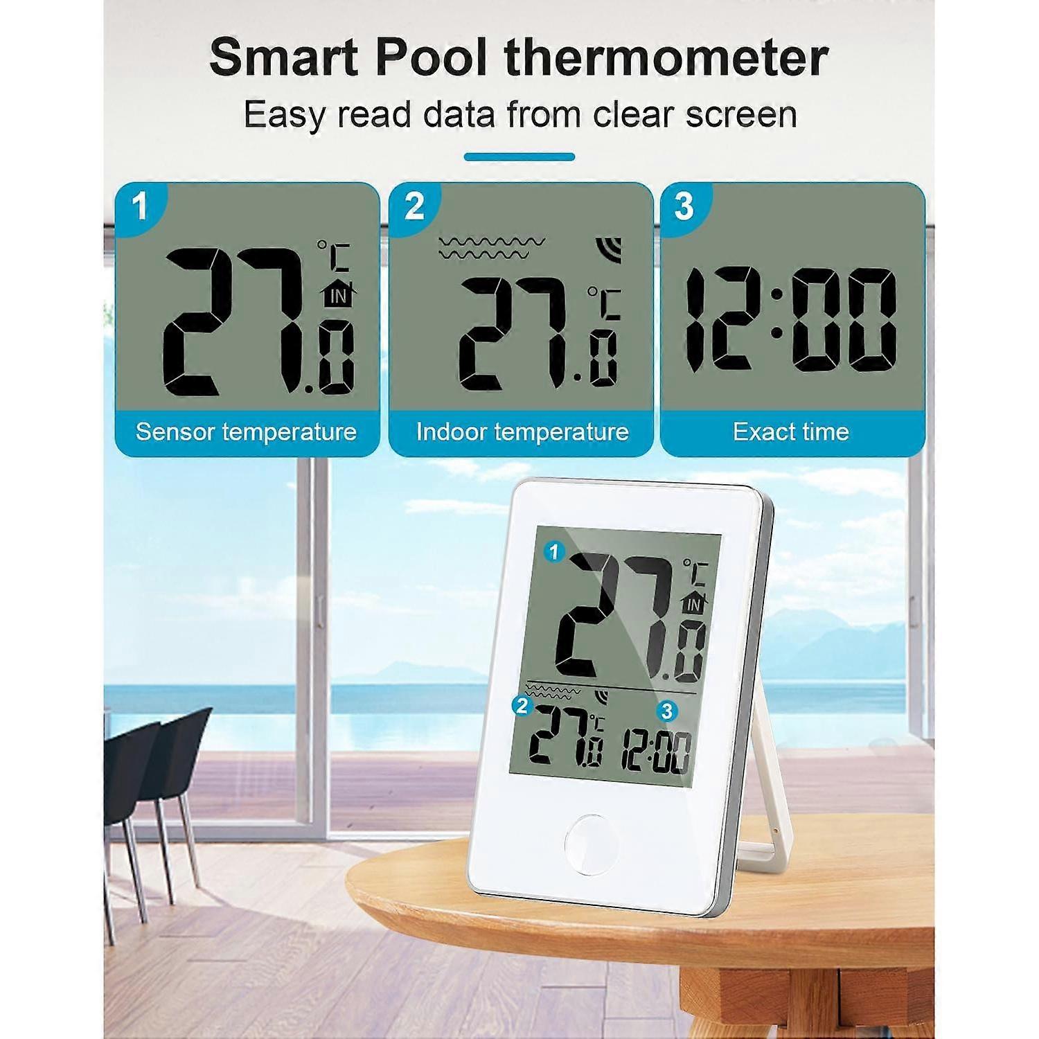 Outdoor/Indoor Digital Pool Thermometer Wireless Floating Easy Read ...