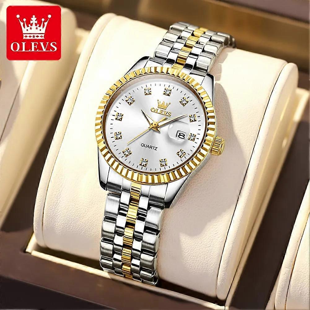 OLEVS Women's Watches Stainless Steel Diamond Wristwatch Waterproof ...