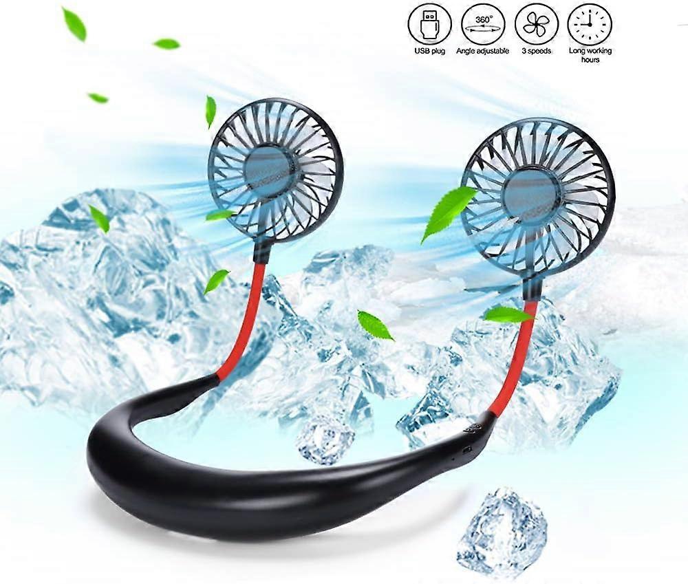 Hand Free Neck Fan LED Lights USB Rechargeable for Outdoor Travel ...