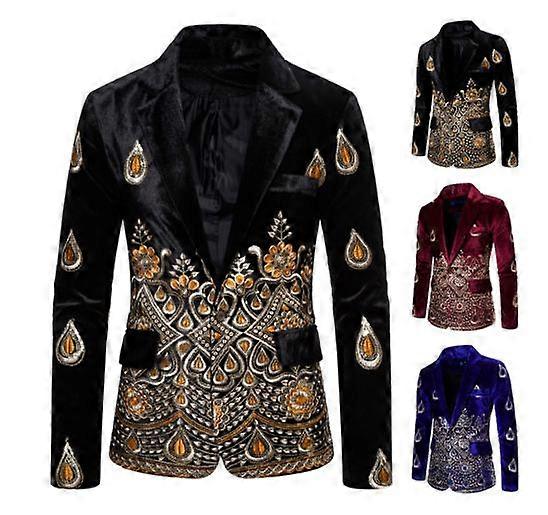 Men's Luxury Blazer Costume Stage Jacket Suit Male Velvet Gold Thread ...