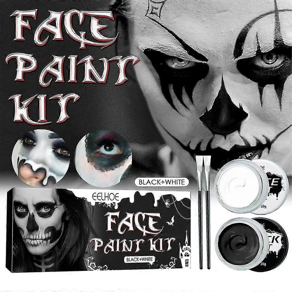 White & Black Face Body Paint Makeup Kit Halloween Cosplay Horror Party ...