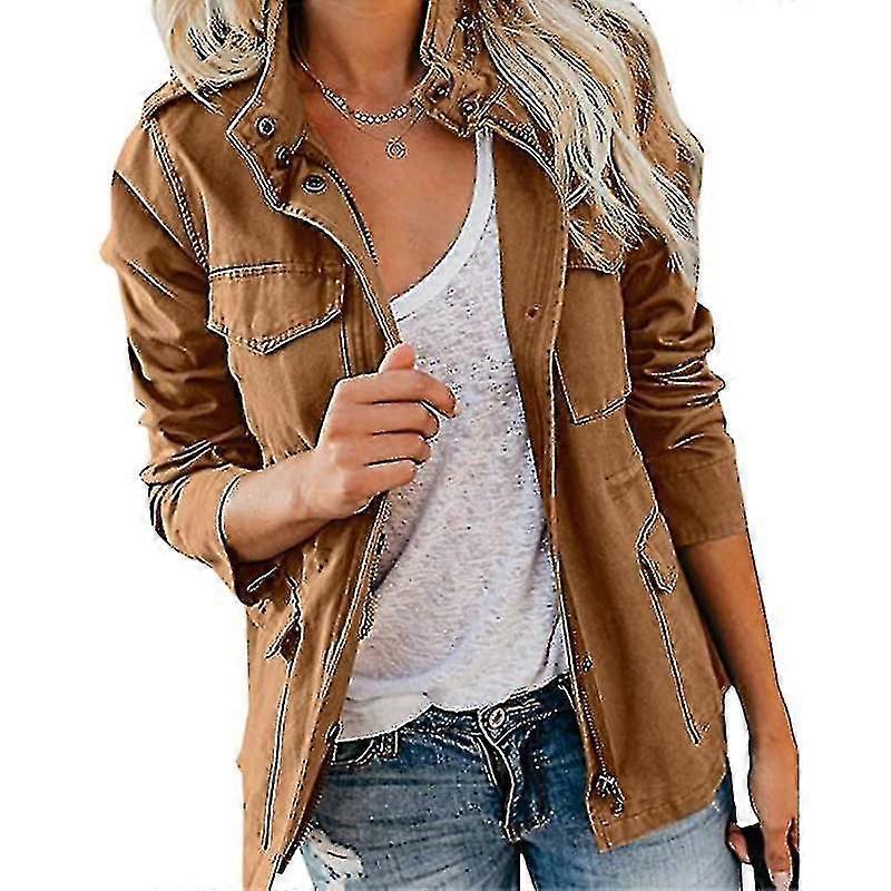 Ladies Snap Buttons Military Jacket Streetwear Fall Coat Long Sleeve ...