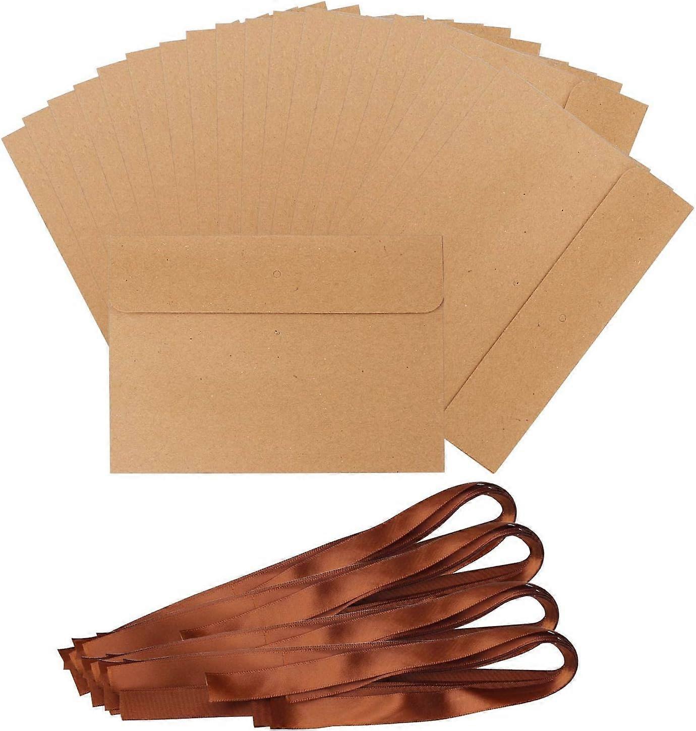 20 Pcs Envelopes with Ribbon, Gift Envelopes Mini Kraft Paper Envelopes ...