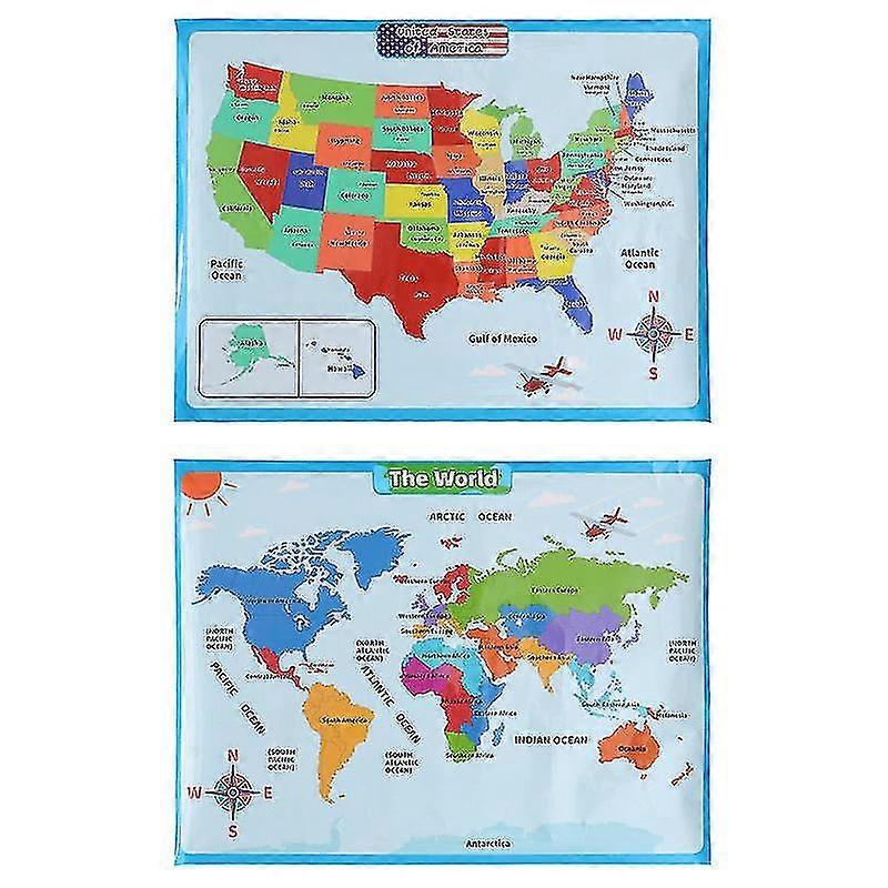 2pcs In 1 Set World Map American Map Children Geography Learning ...