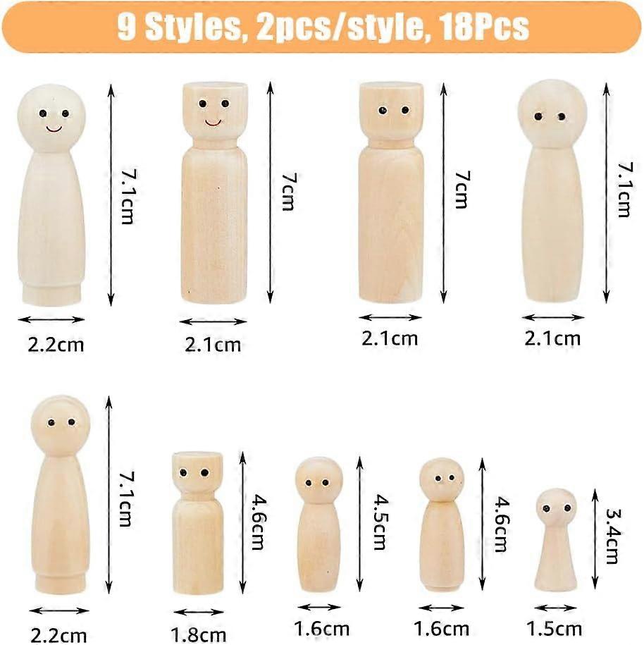 18Pcs 9 Style Wooden Peg Dolls Angel Doll Body Peg Unfinished Blank ...