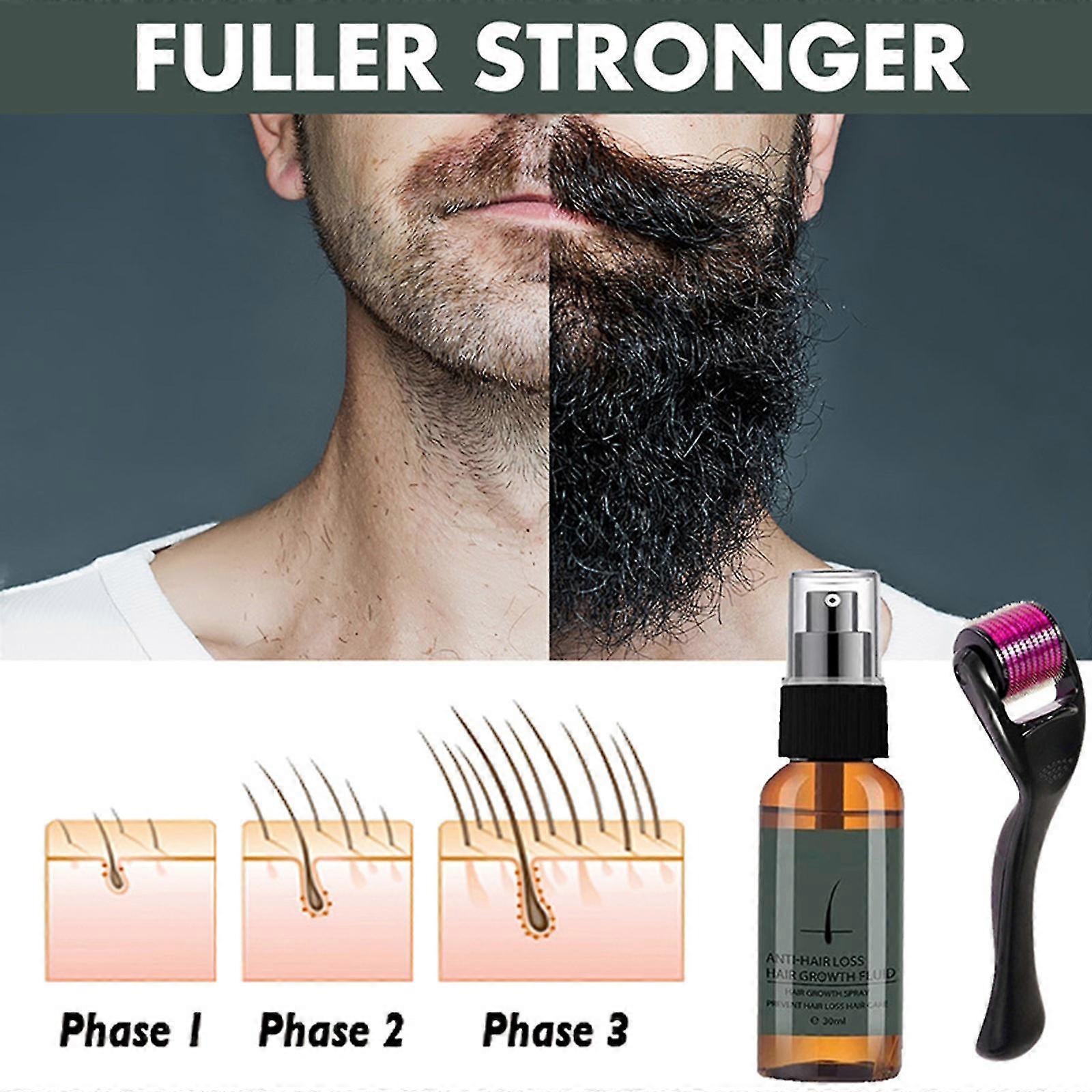 Natural Men Beard Growth Roller Kit Oil Nourishing Enhancer Spray Anti ...