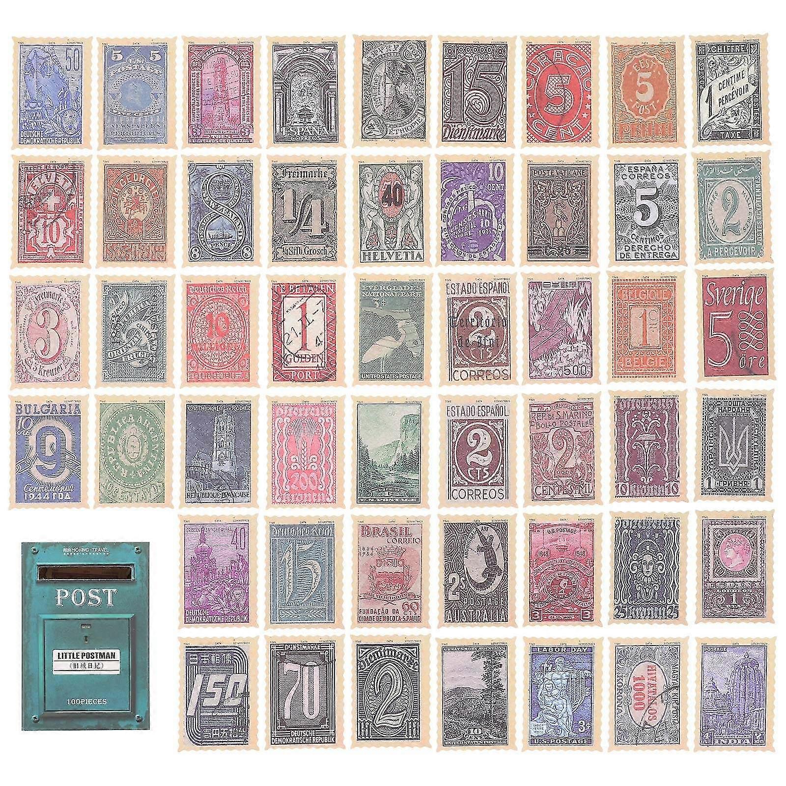 200 Sheets Stamp Stickers Vintage Stamp Decals Postage Stamp Stickers ...