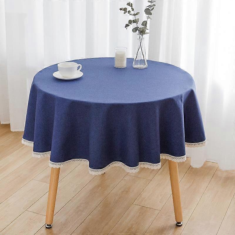 Solid Color Round Tablecloth With Lace Cotton Linen Table Cloth Wedding ...