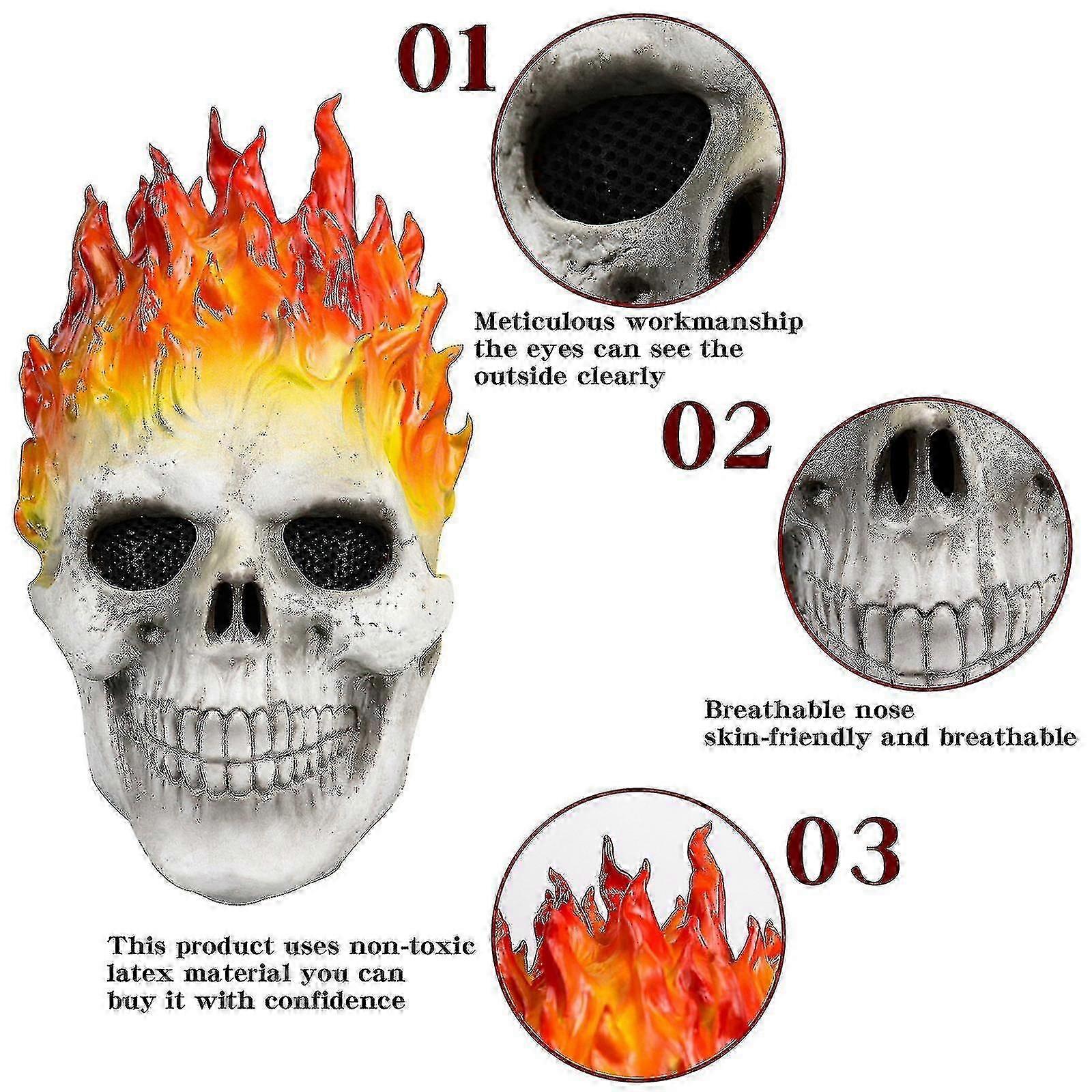 Halloween Ghost Rider Red And Blue Flame Skull Mask Horror Ghost Full ...