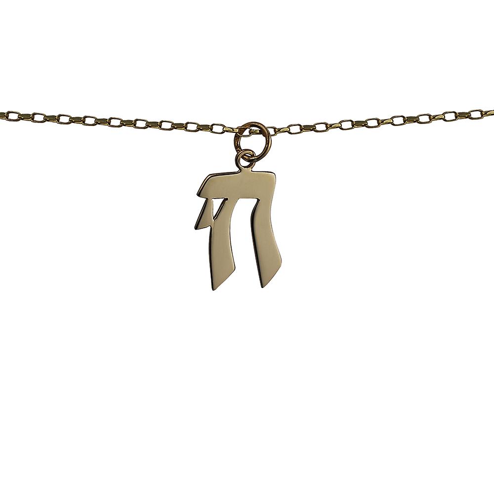 9ct Gold 14x19mm Hebrew word for life Chai Pendant with a belcher Chain ...
