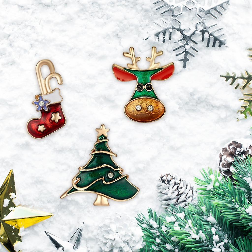3pcs Brooch Pins Set Cartoon Gift For Diy Christmas Women Men Elk Set ...