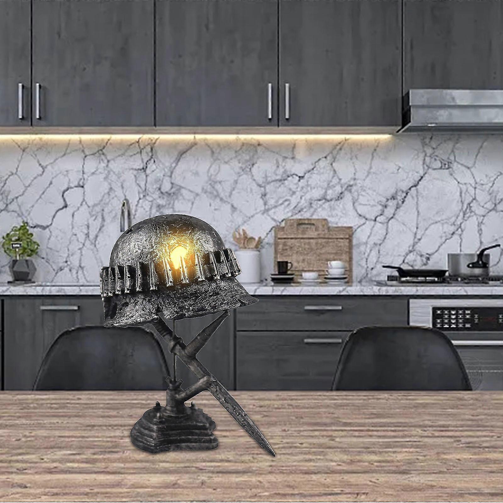 War Lamp Table Lamp Statue Made From WWII Soldier Helmet And Bayonet ...