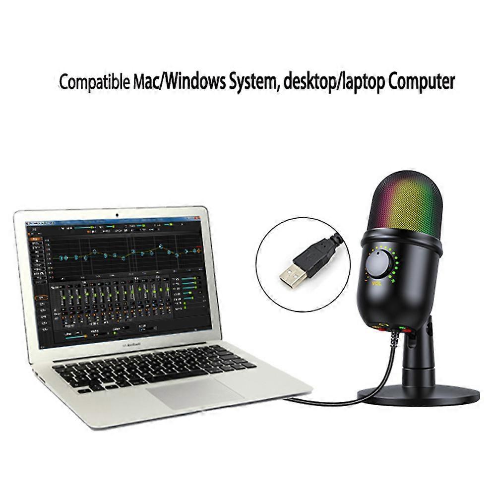 RGB Condenser Microphone Cardioid USB Mic with Colorful Lighting Effect ...